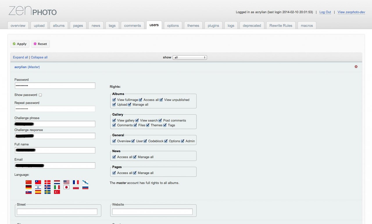 user-profile | zenphoto--admin | Screenshots | ZenphotoCMS - The ...