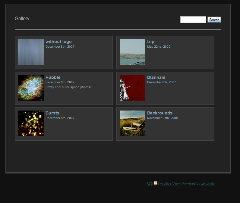Index page (dark) | basic (was "default" theme) | Themes | ZenphotoCMS ...